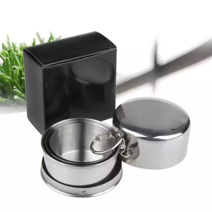 Collapsible Stainless Steel Folding Cup with Keychain | Travel Mug ...